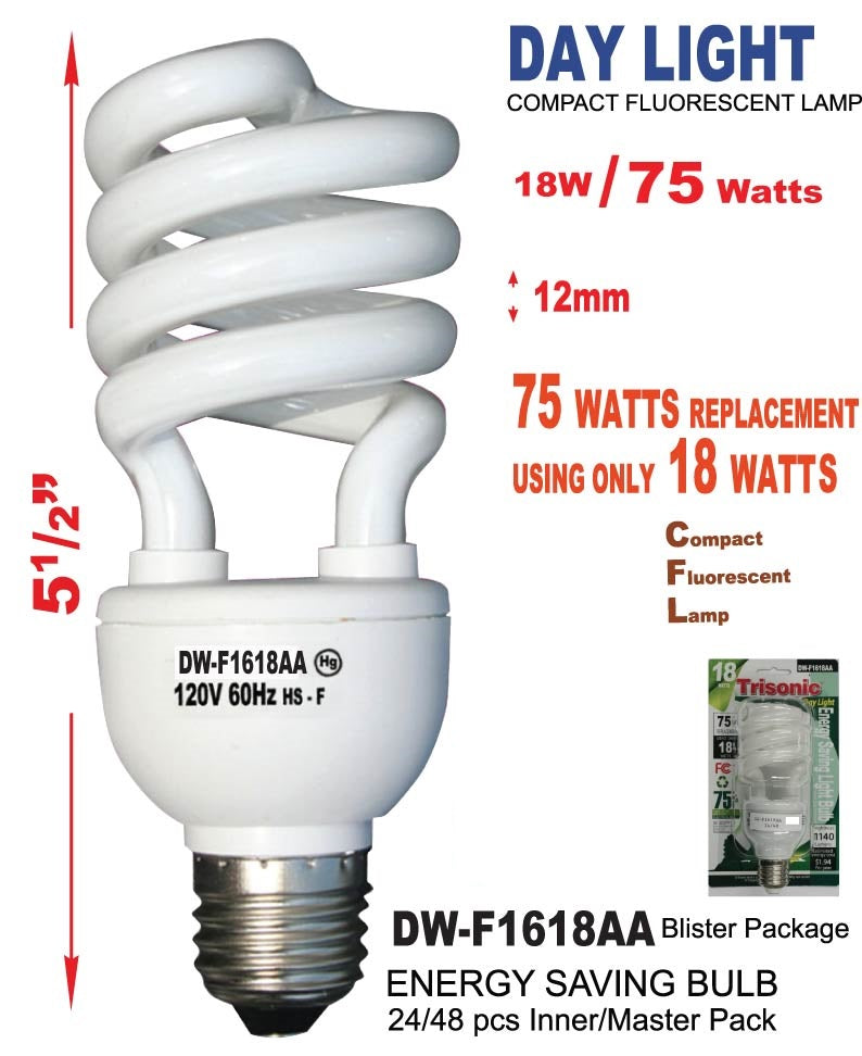 DW-F1618AA - Energy Saving Large Spiral Daylight Bulb (18W/75W ...