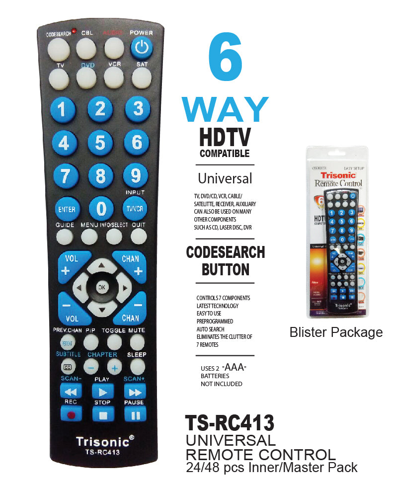 TS-RC413 - Universal Remote Control — Trisonic Wholesale Supplier