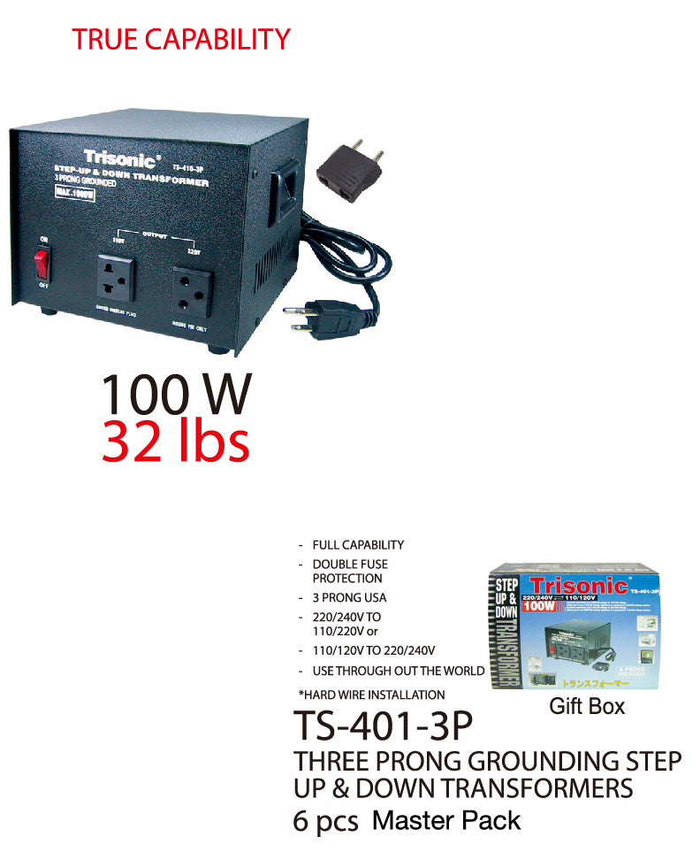 TS-401-3P - Step Up/Down Transformer (100W) — Trisonic Wholesale Supplier