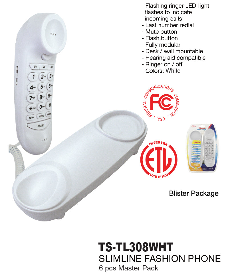 TS-TL308 WHT - Slimline Fashion Phone — Trisonic Wholesale Supplier