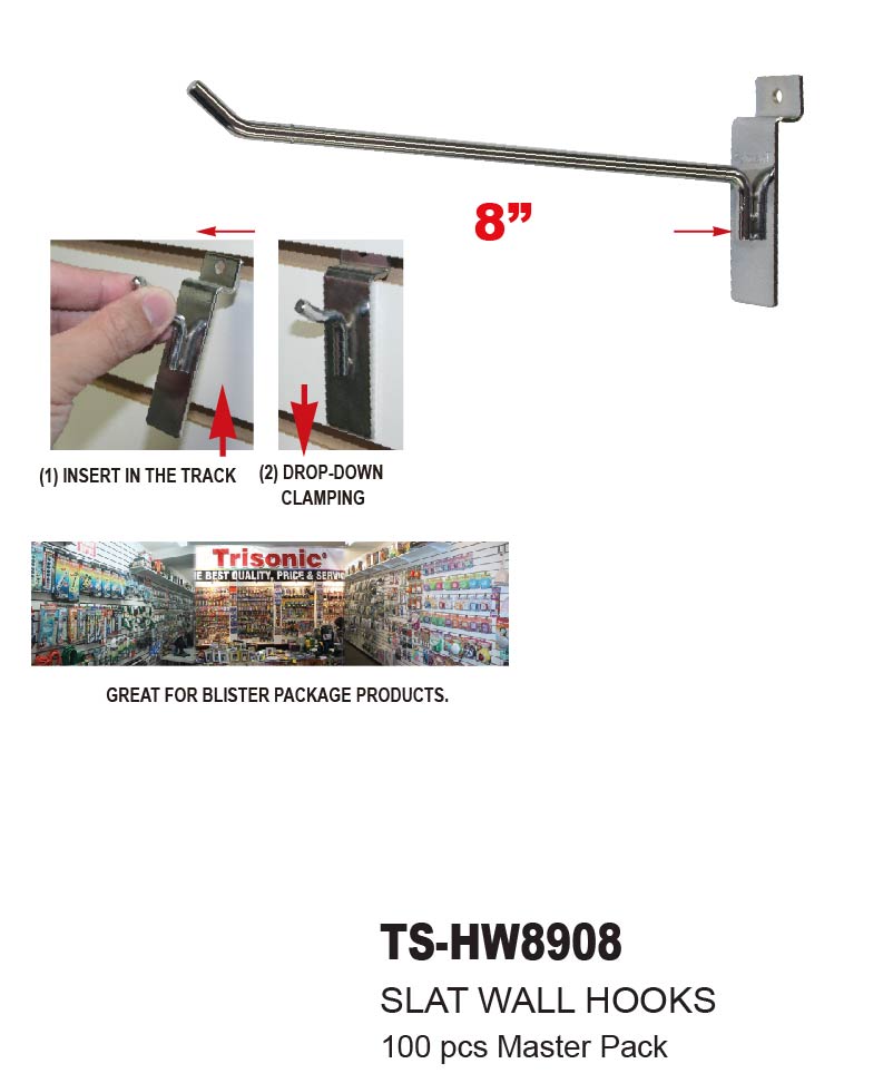 TS-HW8908 - Slat Wall Hooks (8") — Trisonic Wholesale Supplier