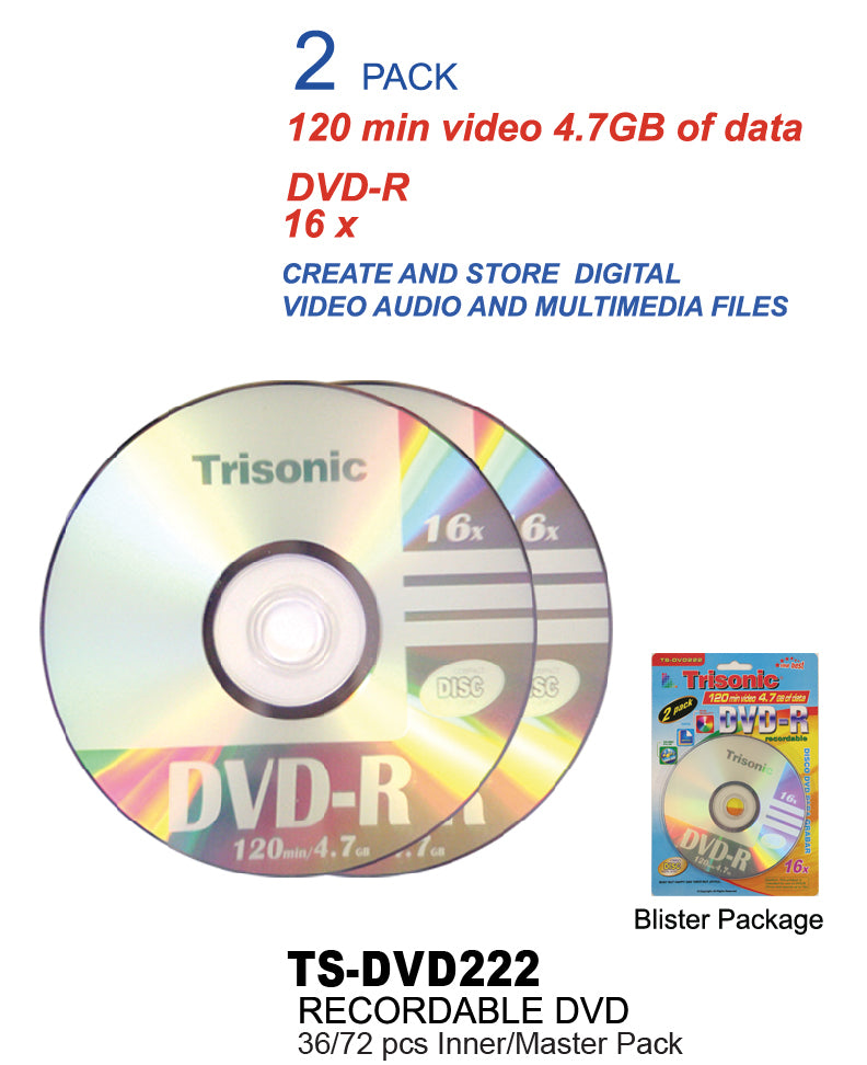TS-DVD222 - Blank Recordable DVD's — Trisonic Wholesale Supplier