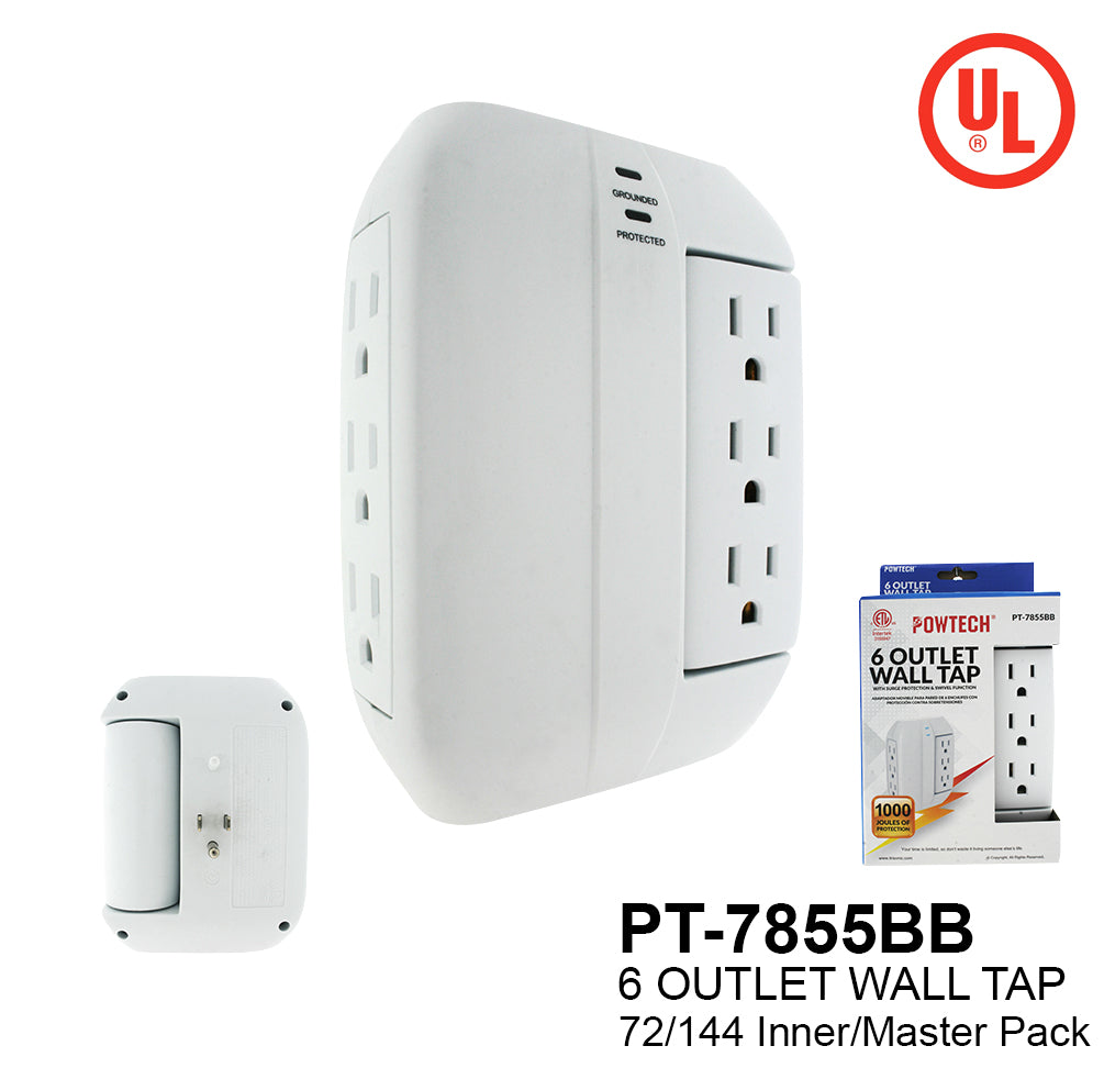 PT-7855BB - 6 Outlet UL Wall Tap — Trisonic Wholesale Supplier