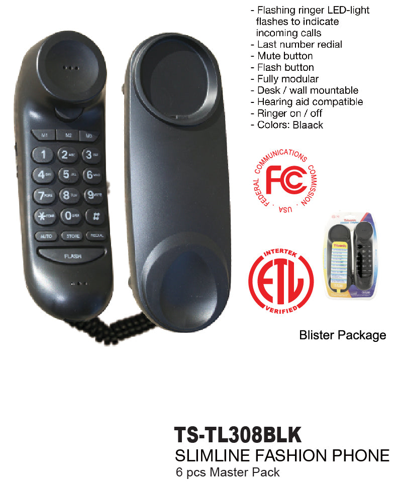 TS-TL308 BLK - Slimline Fashion Phone — Trisonic Wholesale Supplier