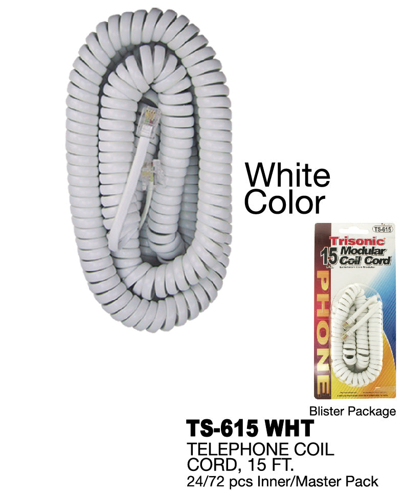 TS-615 WHT - Telephone Coil Cord — Trisonic Wholesale Supplier