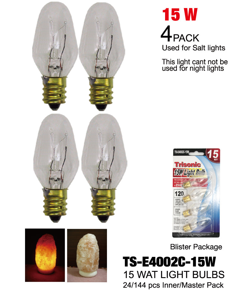 TS-E4002C15W - 15W Clear Salt Lamp Bulbs — Trisonic Wholesale Supplier