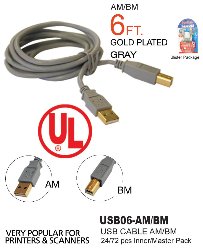 USB06-AM/BM - USB Printer Cable ** — Trisonic Wholesale Supplier