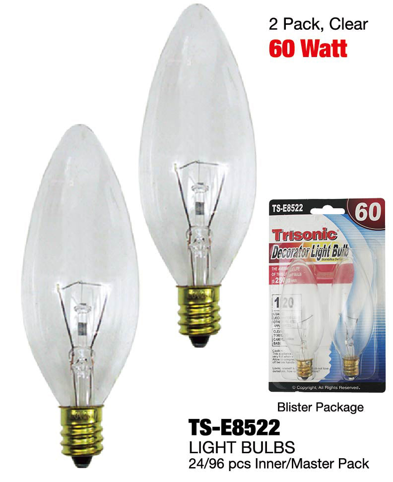 TS-E8522 - Clear Torpedo Shaped Candelbra Base Bulbs (60 Watts ...