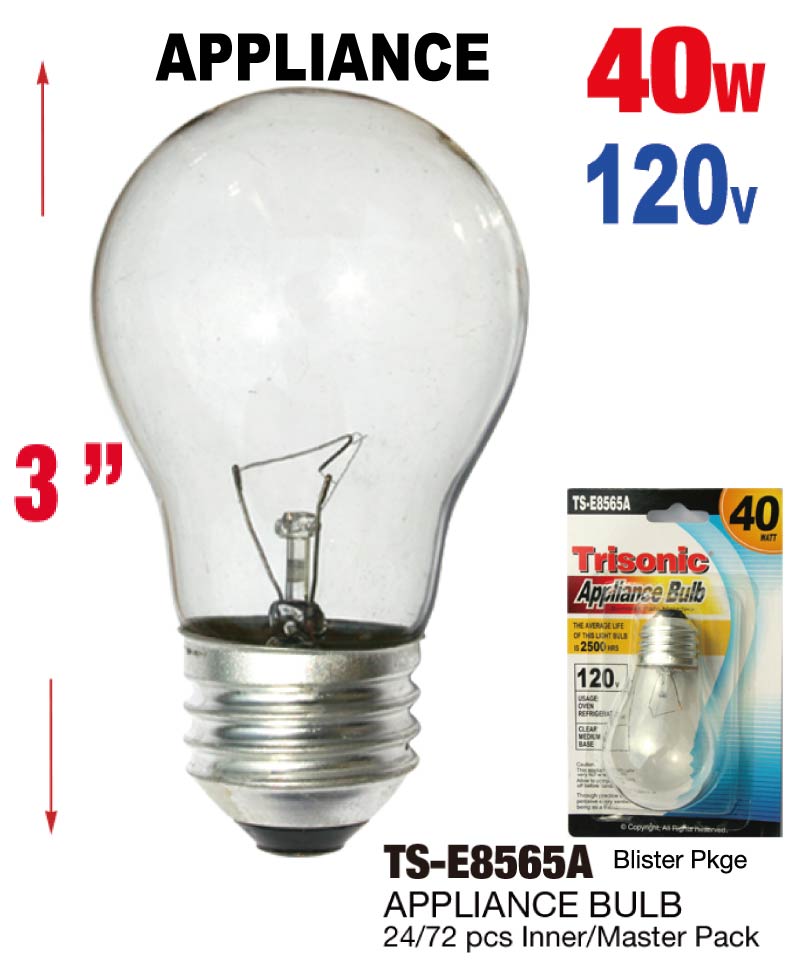 TS-E8565A - Clear Applicance Bulbs (40 Watts) — Trisonic Wholesale Supplier