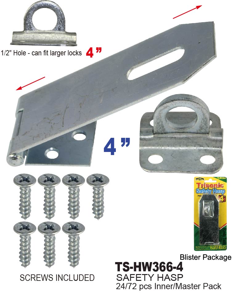 TS-HW366-4 - Heavy Duty Safety Hasp (4") — Trisonic Wholesale Supplier