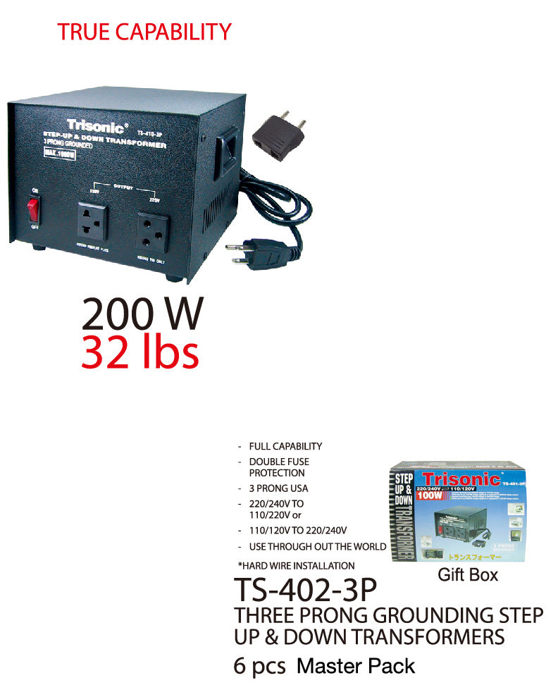 TS-402-3P - Step Up/Down Transformer (200W) — Trisonic Wholesale Supplier