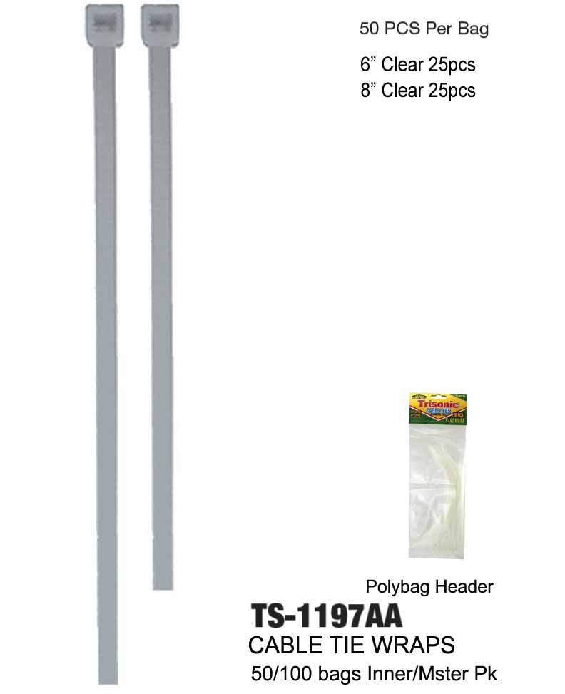 TS-1197AA - Clear Cable Ties — Trisonic Wholesale Supplier