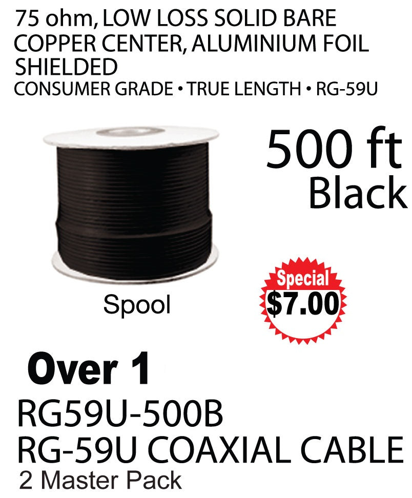 RG59U-500B - Black RG59U Coaxial Cable - Spool (500 ft.) — Trisonic ...